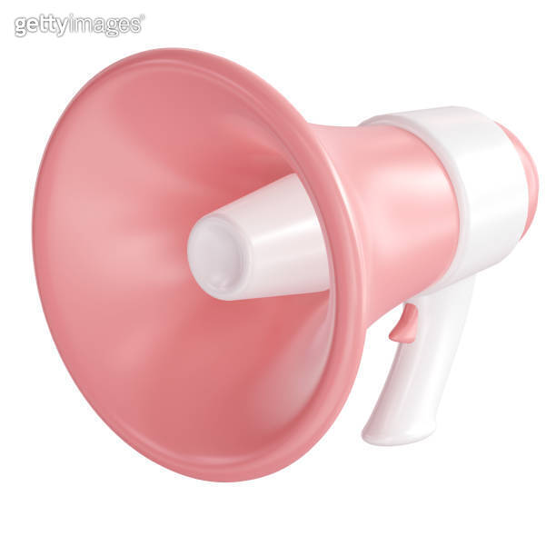 Cartoon pink loudspeaker 3D realistic icon. Marketing time concept ...