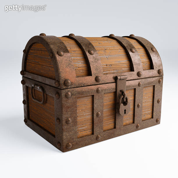 Old and broken vintage pirate treasure chest. Rotten and broken. For ...