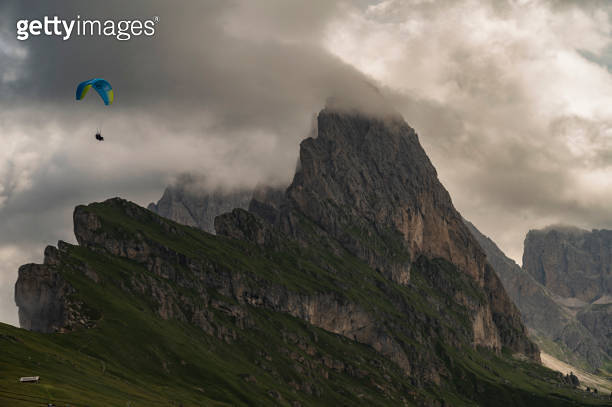 Paragliding in Seceda Dolomite Mountain in Italy, Autonomous Province ...