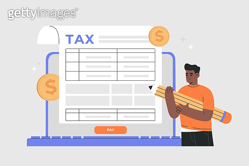 Man filling tax form using internet. Online tax submitting system ...