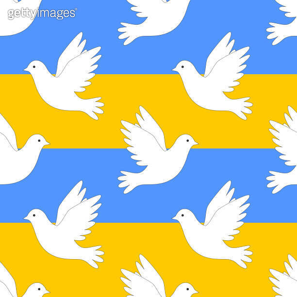 Seamless pattern with blue, birds, a symbol of peace. Elements with an ...