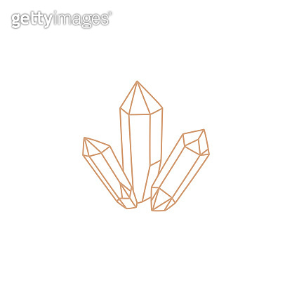 Crystal shape, quartz icon, gem stone gold simple contour line in boho ...