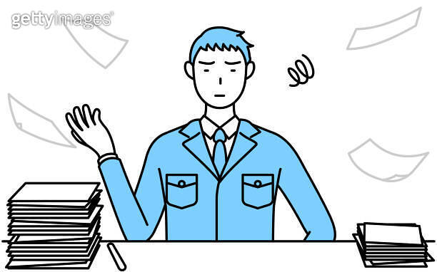 Simple line drawing of a Man in work clothes who is fed up with his ...