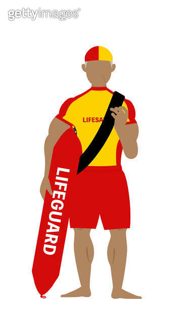 Senior Male lifesavers in poses, Patrol with lifeguard tubes ...