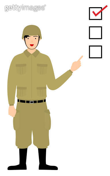 Male Soldier Pose, Pointing to a checklist 이미지 (1435885324) - 게티이미지뱅크