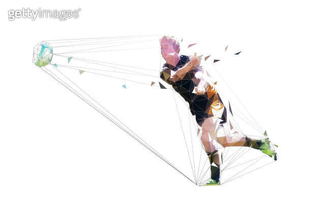 Rugby player passing ball, low polygonal geometric vector illustration ...