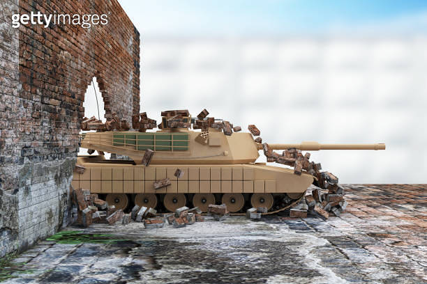 Military Tank Breaks through the Old Grunge Dirty Brick Wall 이미지 ...