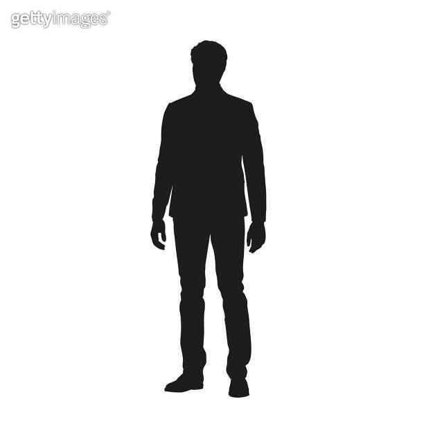 Businessman standing, isolated vector silhouette, front view. Man in ...