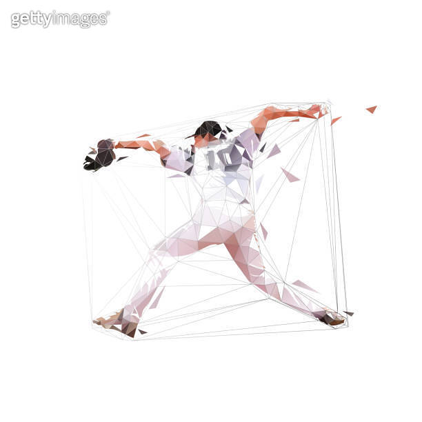 Baseball pitcher throwing ball, isolated low poly vector illustration ...