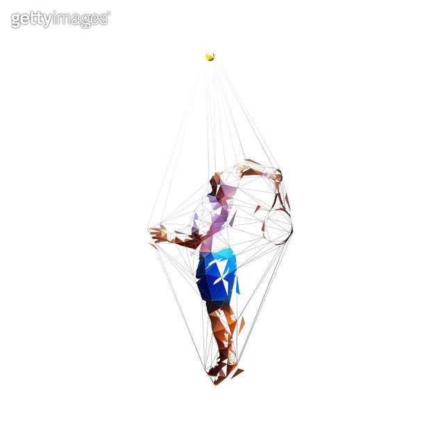 Tennis player serving ball, low polygonal vector drawing. Abstract ...