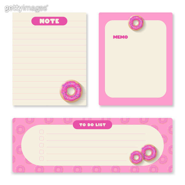 Cute memo template. A collection of striped notes, blank notebooks ...