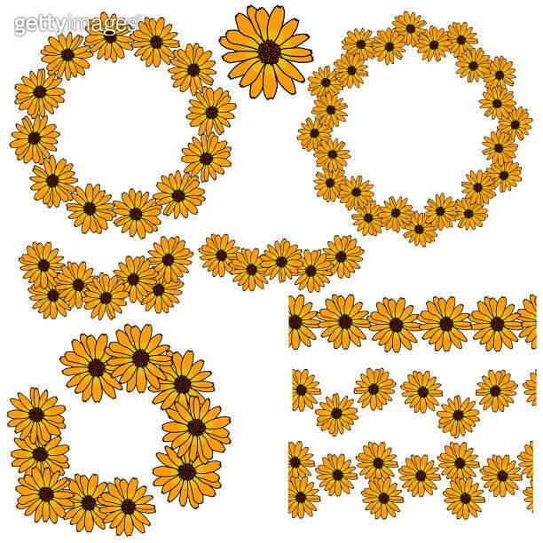 Set of frames, dividers, corners and borders of orange flowers, floral ...