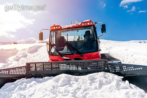 Red modern snowcat ratrack with snowplow,snow grooming machine,remover ...