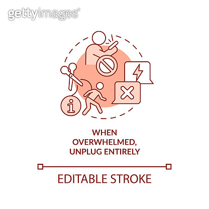 Unplug when feeling overwhelmed red concept icon 이미지 (1440473418) - 게티이미지뱅크