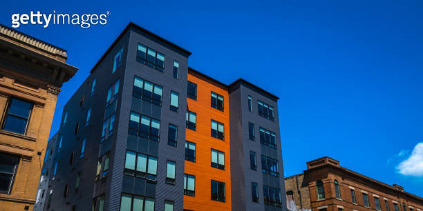 Partial view of the buildings of the Fargo City skyline in North Dakota ...
