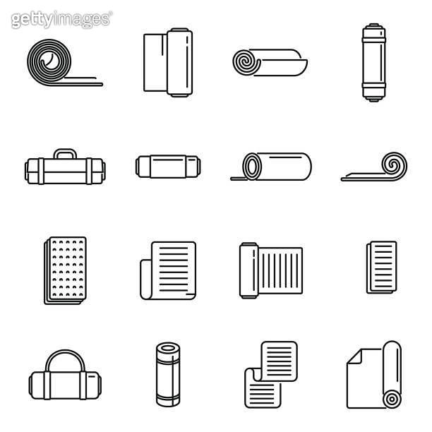 Yoga mat icons set outline vector. Carpet roll (1386877939) - 게티이미지뱅크