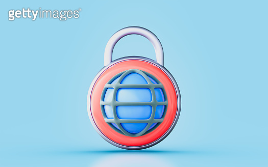 globe lock sign 3d render concept for cyber security system protection ...