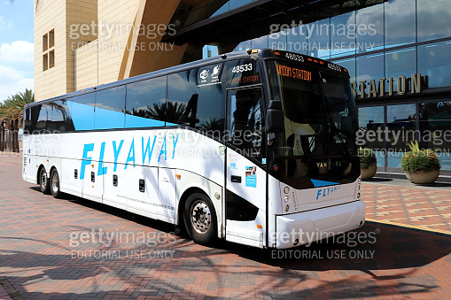 LAX FlyAway shuttle bus departure from Los Angeles Union Station Bus ...