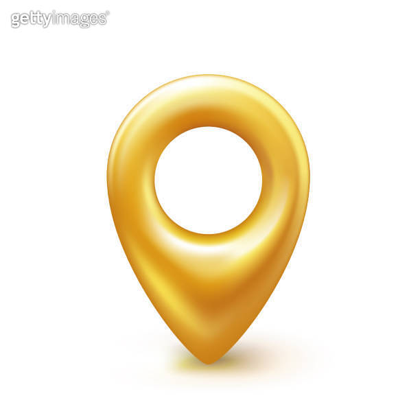 Gold realistic 3D map pin pointer icon. Isolated on a white background ...