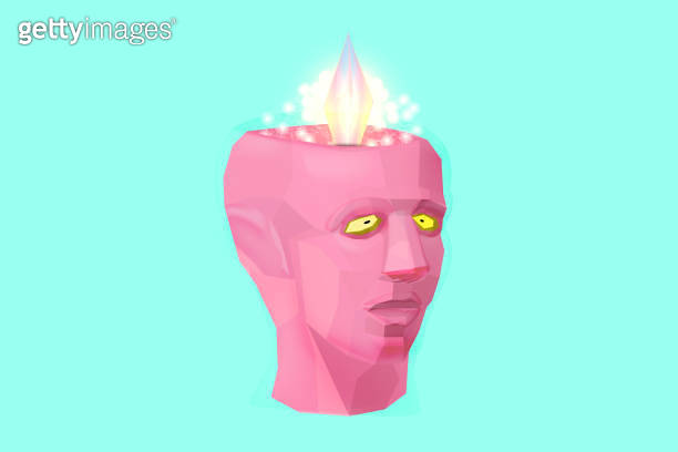 Colorful low poly diamond and brain on human head illustration isolated ...
