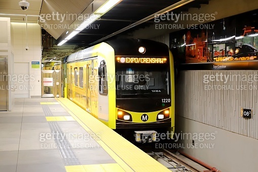 Los Angeles Metro Metro K Line (Pink Line) Train arriving at Expo ...