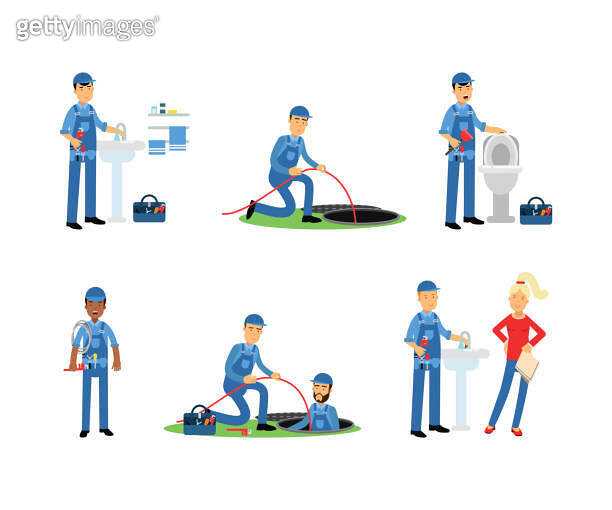 Professional Man Plumber Character in Blue Overalls with Tool Box ...