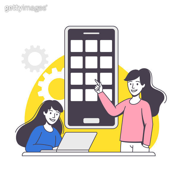 Woman App Dev Professional Developing Software Application for Mobile Device Vector Illustration ...