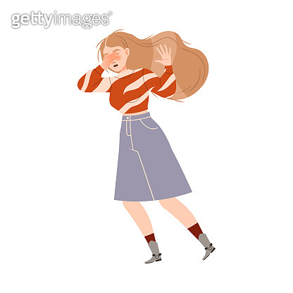 Young Woman Character Afraid of Something Feeling Scared and Terrified ...