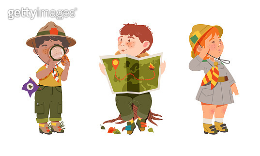 Scouting kids set. Boy and girl wearing uniform and neckerchiefs ...