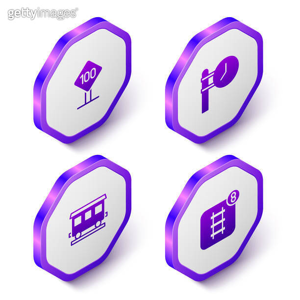 Set Isometric Speed limit traffic sign 100 km, Train station clock ...