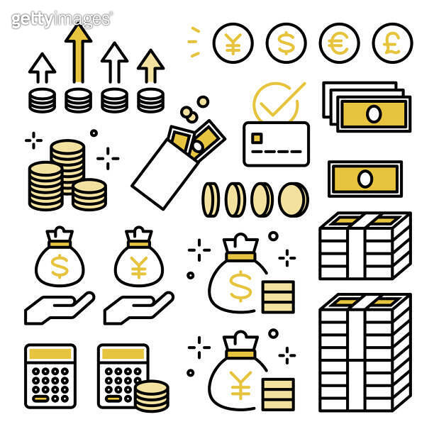 Set of icons of money, banknotes, coins, payment, investment ...