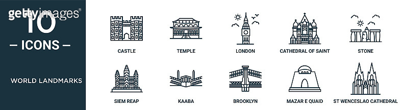 world landmarks outline icon set includes thin line castle, london ...
