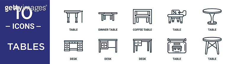 tables outline icon set includes thin line table, coffee table, table ...