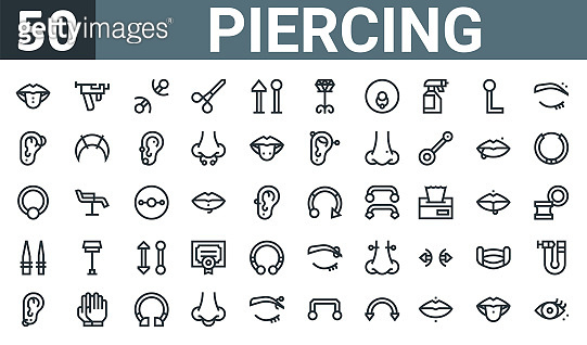 set of 50 outline web piercing icons such as piercing, piercing ...