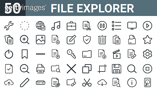 set of 50 outline web file explorer icons such as tools, re, network ...