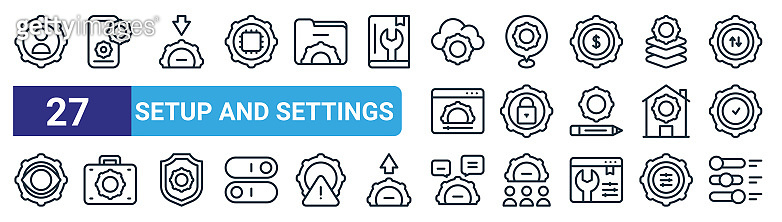 set of 27 outline web setup and settings icons such as tings, tings ...