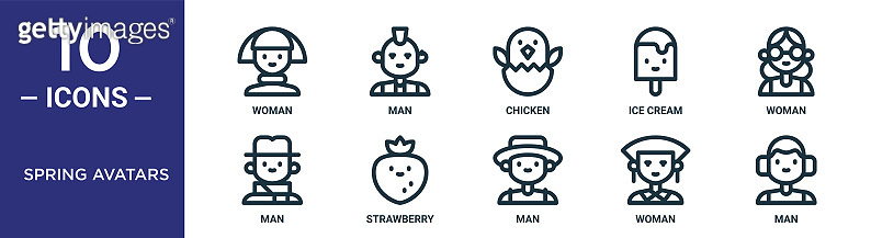 spring avatars outline icon set includes thin line woman, chicken ...