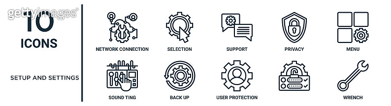 setup and settings outline icon set includes thin line network ...