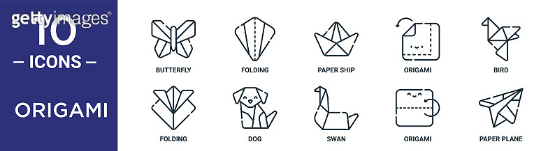 origami outline icon set includes thin line butterfly, paper ship, bird ...