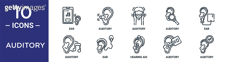 auditory outline icon set includes thin line ear, auditory, ear, ear ...
