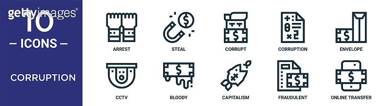 corruption outline icon set includes thin line arrest, corrupt ...