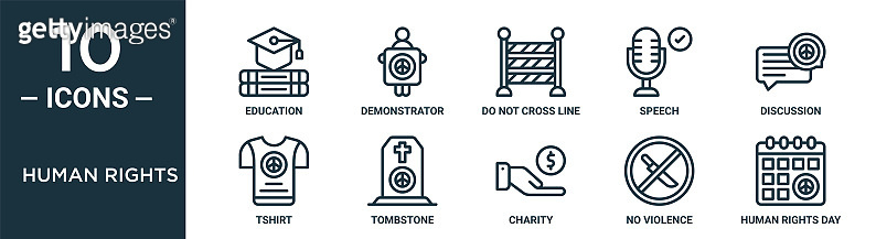 human rights outline icon set includes thin line education, do not ...