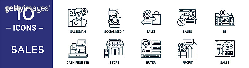 sales outline icon set includes thin line salesman, sales, bb, store ...