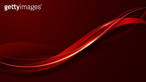 Abstract 3D luxury red color wave lines with shiny golden curved line ...