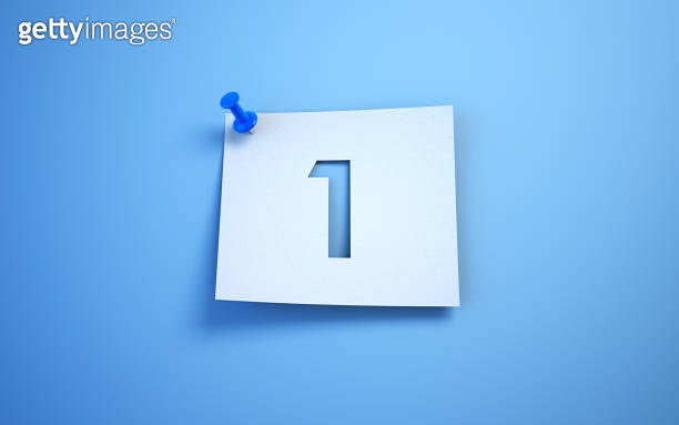 Number 1 cut on note paper, White note paper blue background 이미지 ...