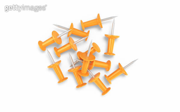 Orange Color Push Pins on White Background Clipping path (1449393724 ...