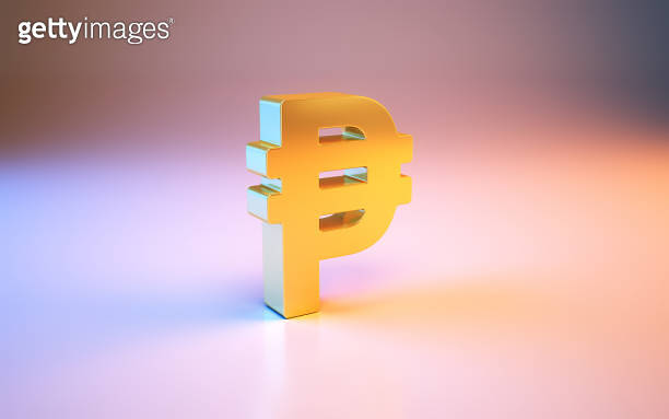Peso Symbol Sitting on Metallic Blue and Pink Background 이미지 ...