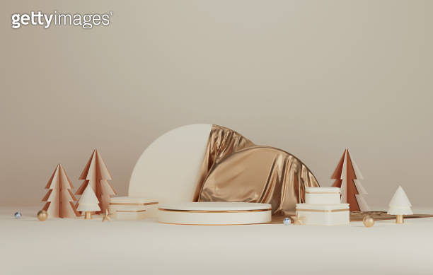 Circle base covered with gold silk and golden balls and red circle with ...