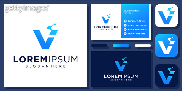 Initials Letter VI V I Technology Digital Connect Connection Monogram ...