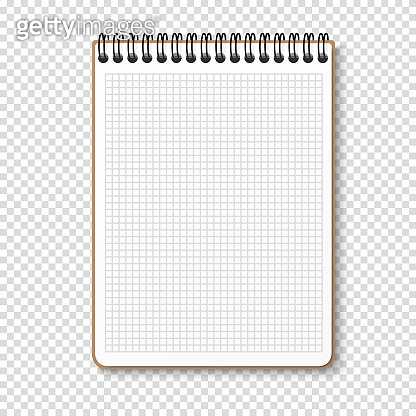 Notepad with a horizontal spring spiral. Notebook with checkered sheet ...